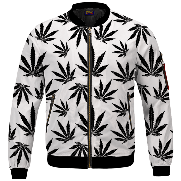 Marijuana Cool White Black Pattern Awesome Bomber Jacket