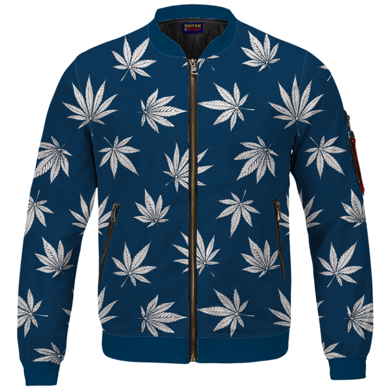 Marijuana Leaves Cool All Over Print Dark Navy Blue Bomber Jacket