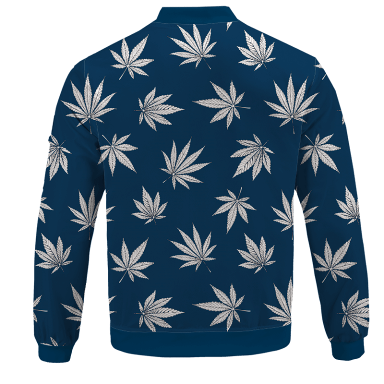 Marijuana Leaves Cool All Over Print Dark Navy Blue Bomber Jacket