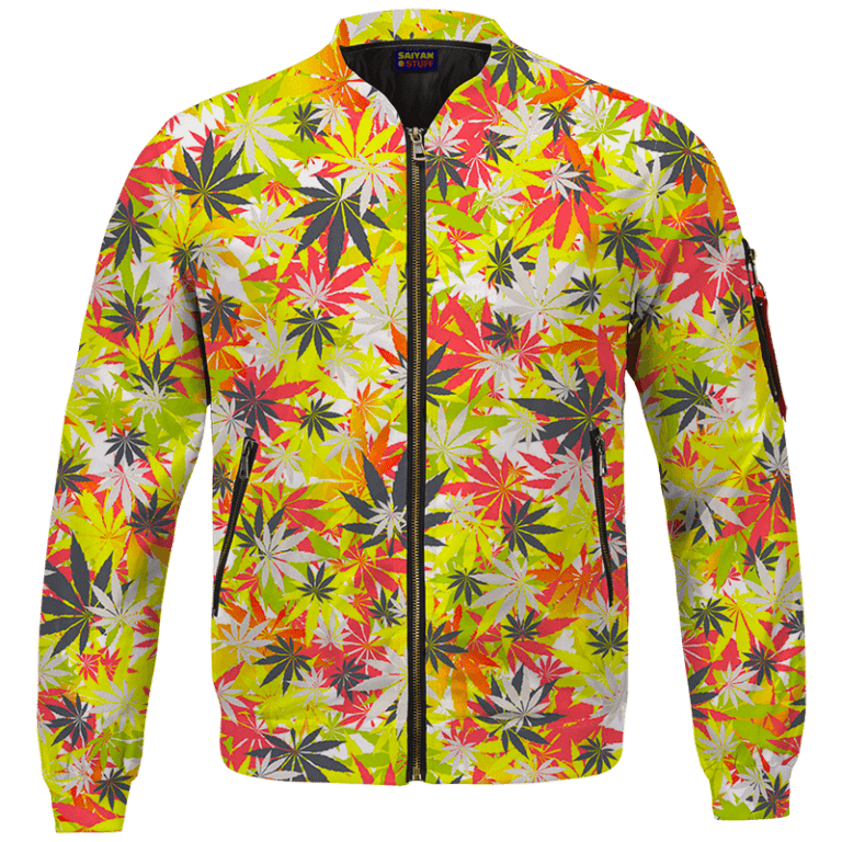 Marijuana Cool White Black Pattern Awesome Bomber Jacket