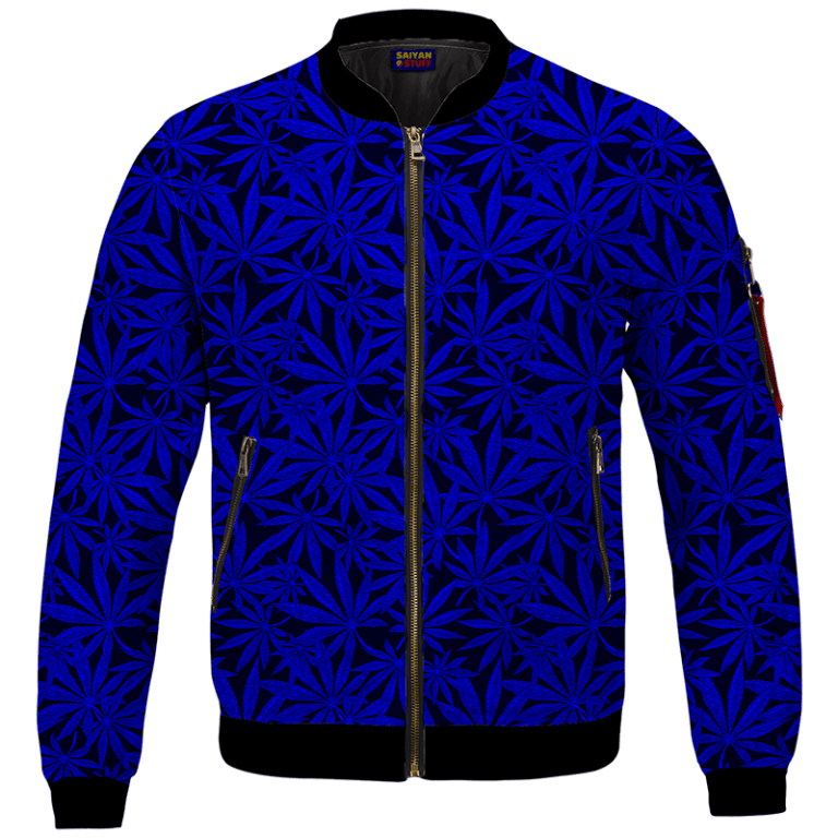 Weed Marijuana Leaves Awesome Navy Blue Pattern Cool Bomber Jacket