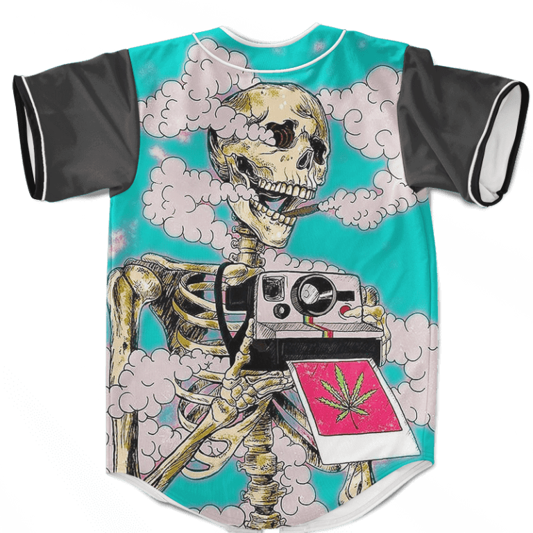 Trippy Stoned Skull Taking A Photo 420 Weed Baseball Jersey