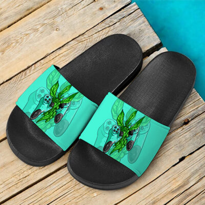 Weed on Playstation Controller Dope Art 420 Bud Slide Sandals