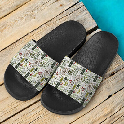 Dope Marijuana Leaf Minimalist Art Bright Yellow Slide Sandals