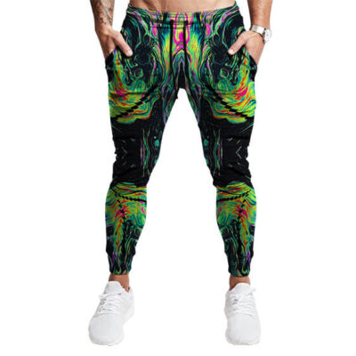 Psychedelic Green Tie Dye Weed Haze Art Jogger Pants