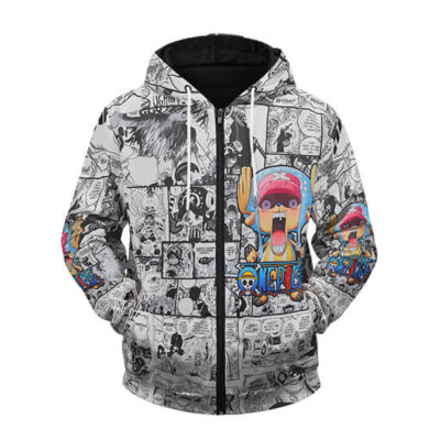 Surprised Tony Chopper Comic Manga Strip Art Zip Hoodie - Saiyan Stuff